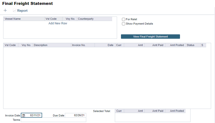 How are the date values in the Final Freight Statement populated?