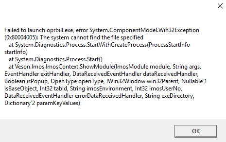 Failed to launch oprbill.exe error