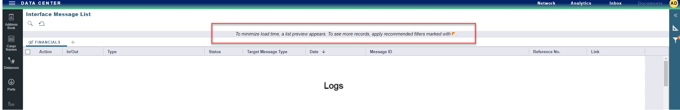 Why am I unable to see the full list of logs in the Interface Message List in the Veson IMOS ...