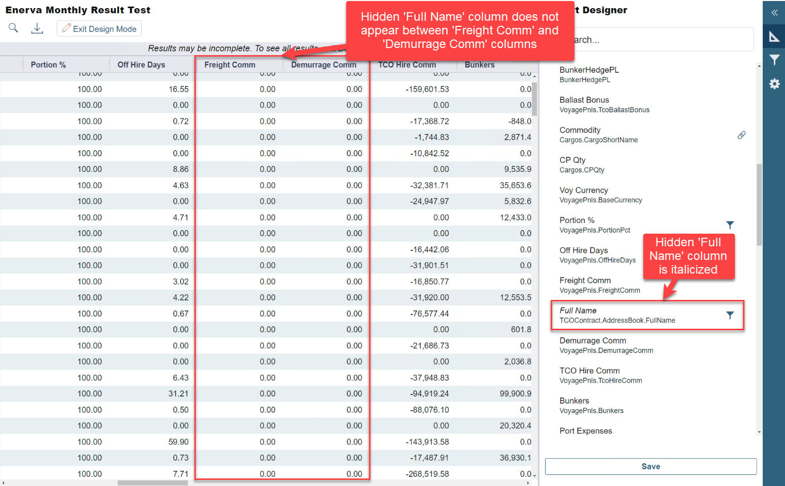 Why Are There Missing Columns In A Report Despite Those Columns Being Added In The Report Designer 