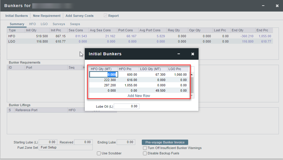 How to change the Initial bunker inventory on a Commenced and a ...