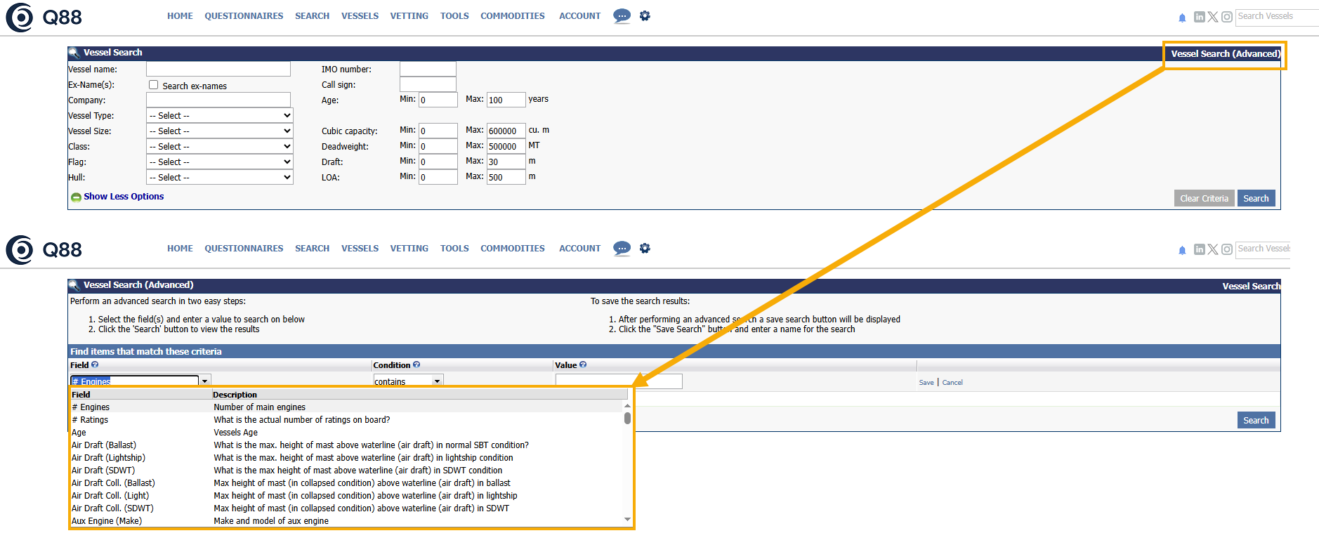 Q88/Q88 Onboard - Vessel Search