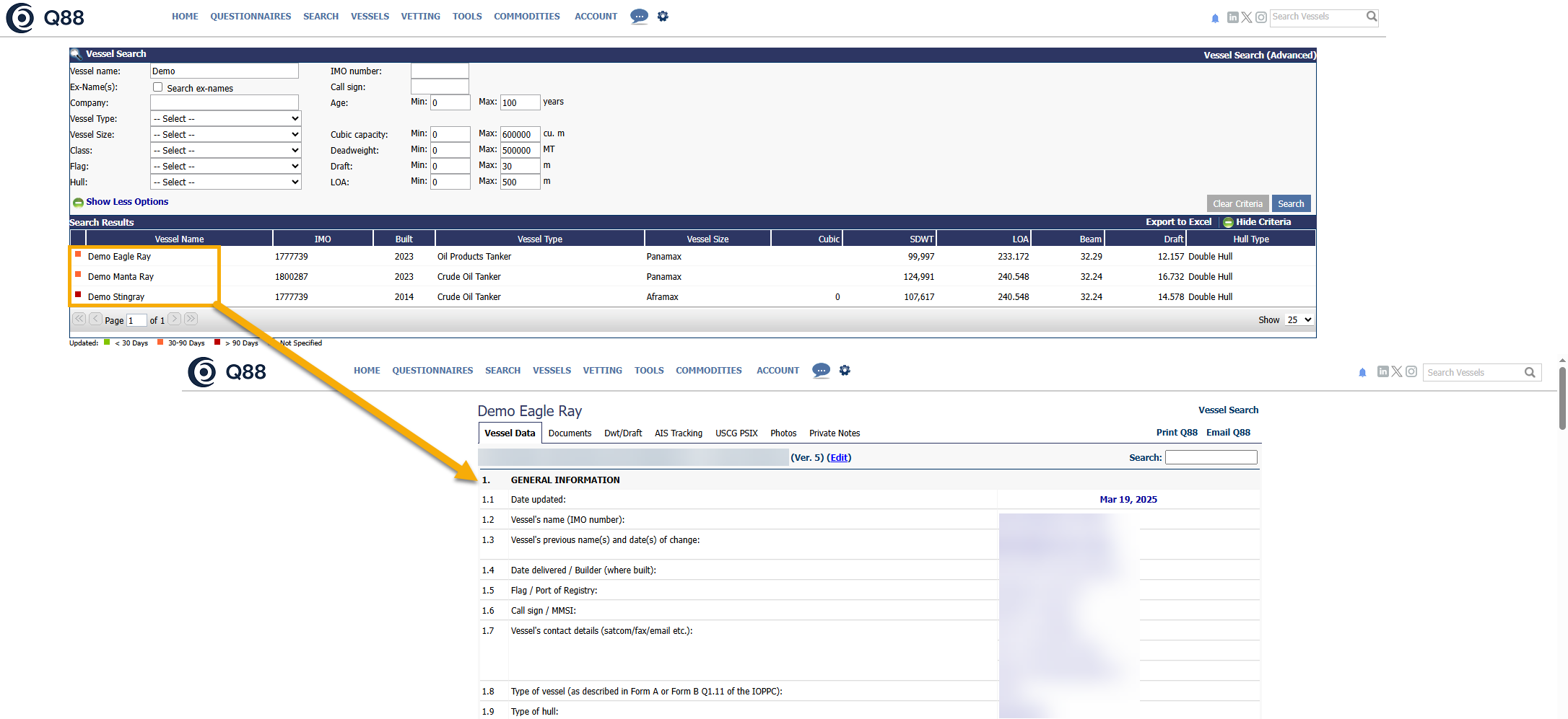 Q88/Q88 Onboard - Vessel Search