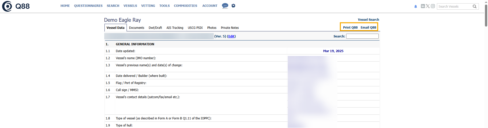 Q88/Q88 Onboard - Vessel Search