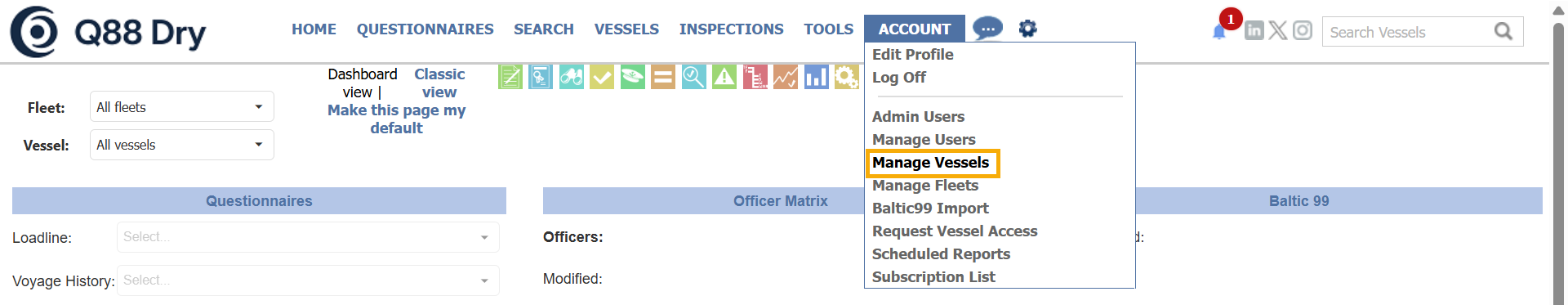 Q88 Dry/Q88 Dry Onboard - Manage Vessels