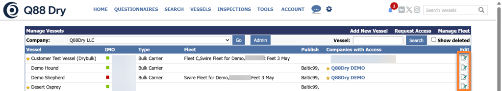 Q88 Dry/Q88 Dry Onboard - Manage Vessels