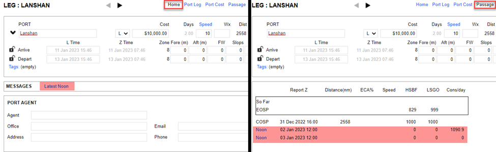 VMS - I can only view the latest Noon report from the Leg > Home. Where ...