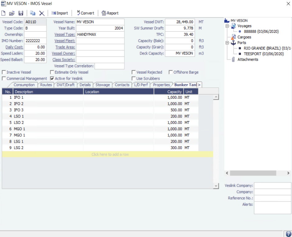 Veslink - Adding Bunker Tanks to Veslink Forms