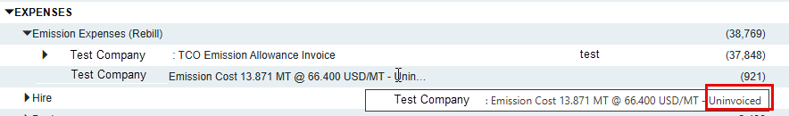 Why does an additional "uninvoiced" line appear under Emission costs in ...