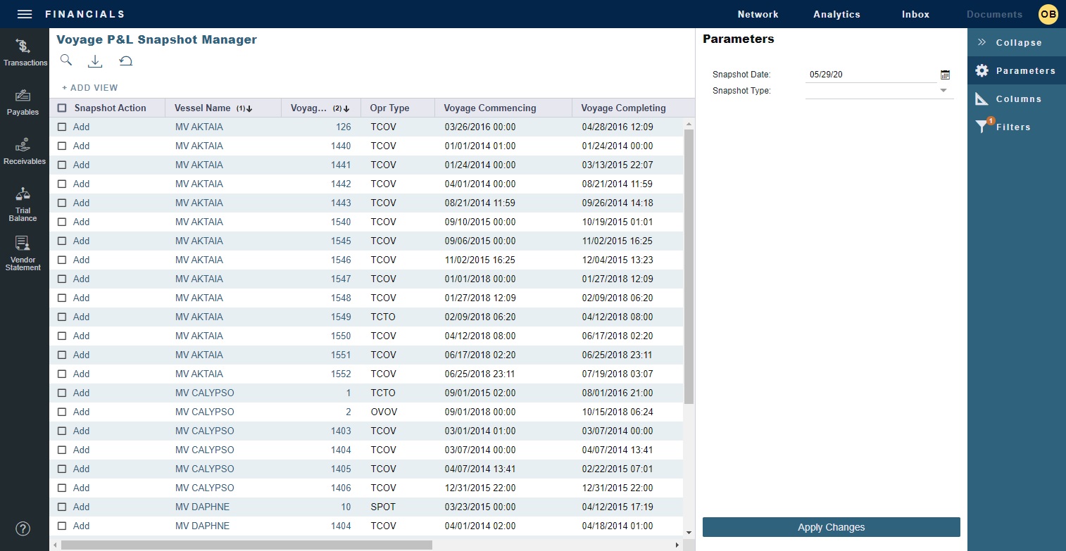 VIP - Voyage P&L Snapshot Manager