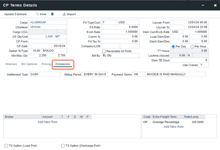 IMOS - CP Terms Details