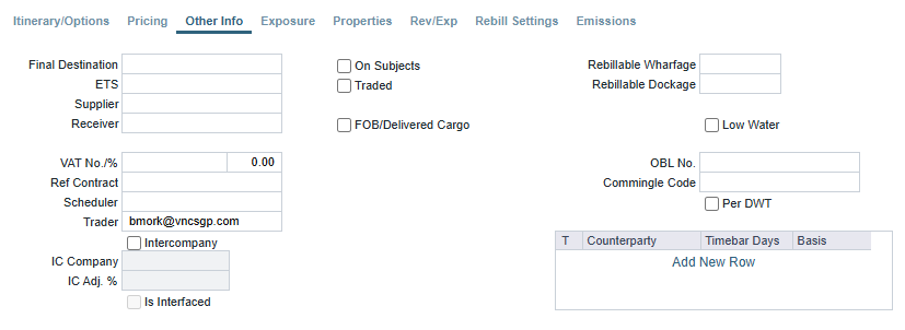 IMOS - Other Info Tab - Cargo