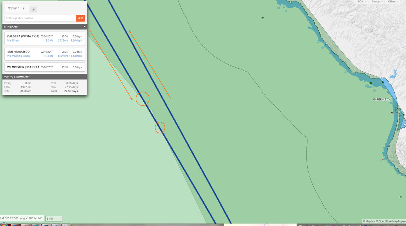 IMOS - How ECA Zones Are Added as Passing Ports to the Itinerary