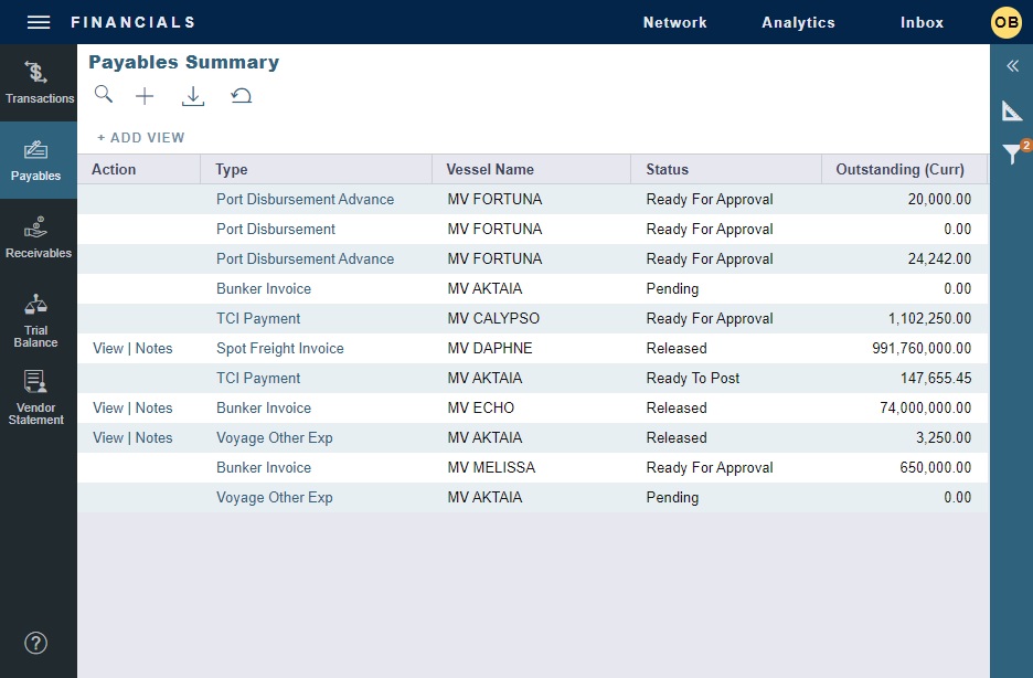 IMOS - Payables Summary
