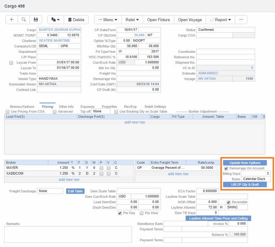 IMOS - Demurrage on Account