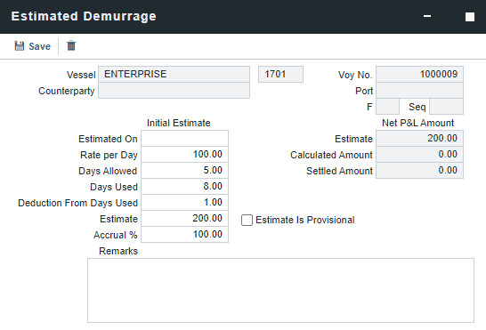 IMOS - Estimated Demurrage