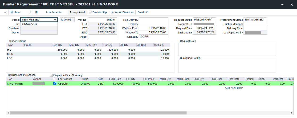 IMOS - Bunker Requirement - Operator Tasks