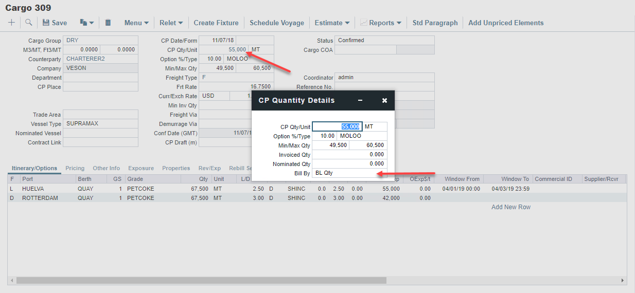 How do I manually change the Bill By field in the Cargo of a mirrored ...