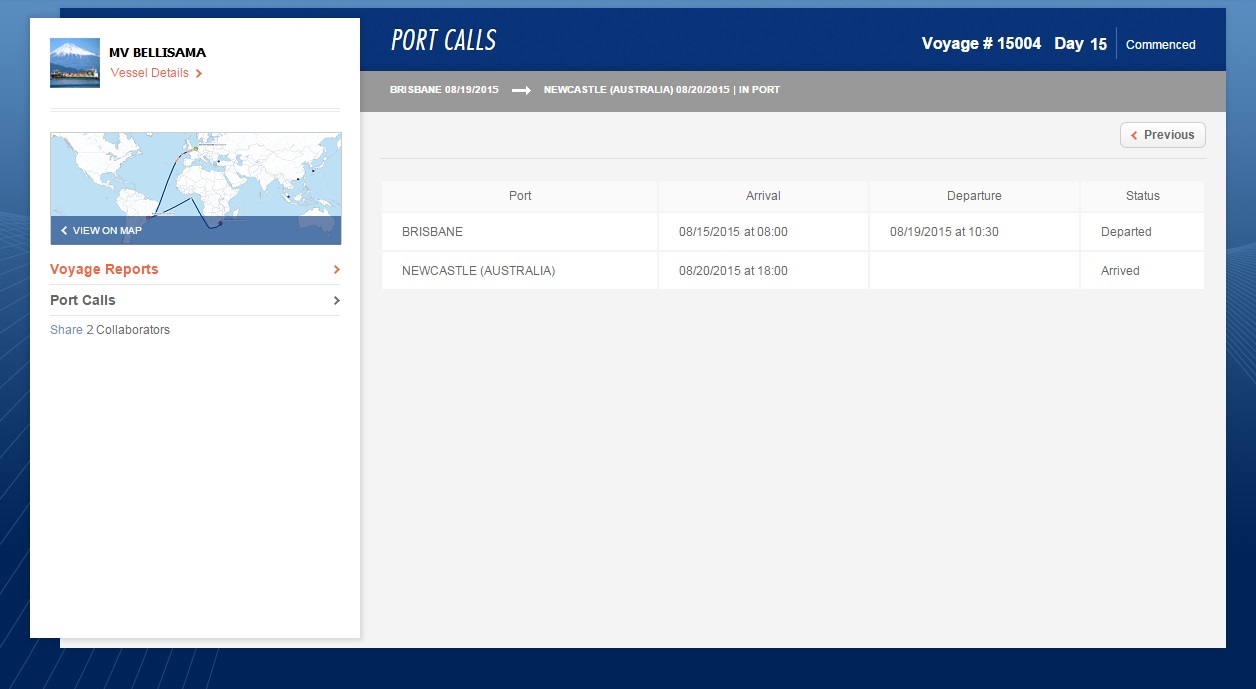 Veslink - Voyages - Port Calls