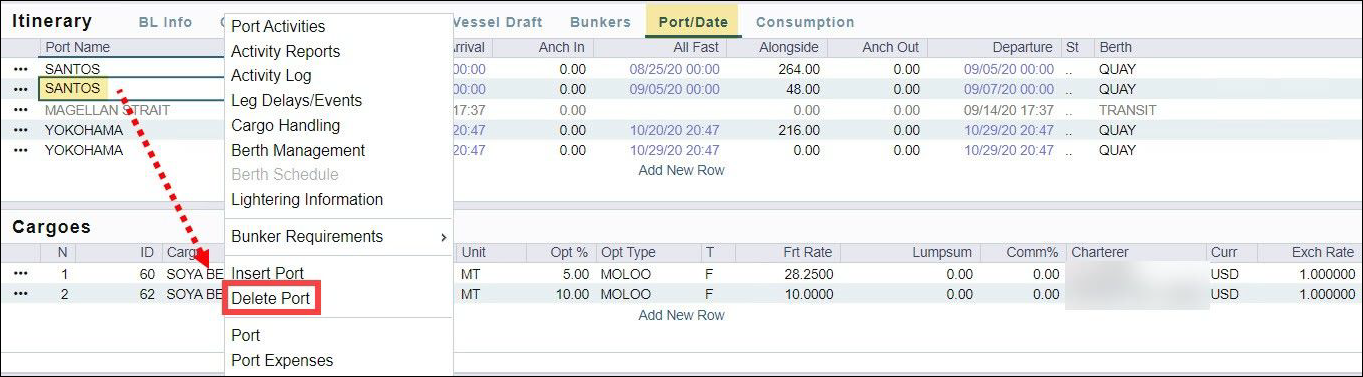 How to combine load/discharge itinerary lines of multiple cargoes into ...