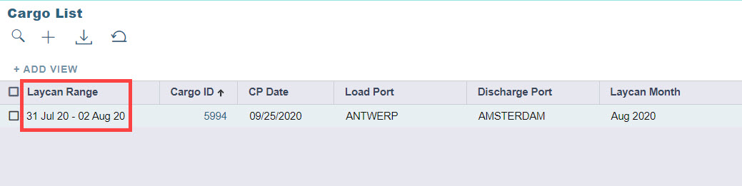 Why does the Laycan Range value of a Cargo/VC In as viewed from the ...
